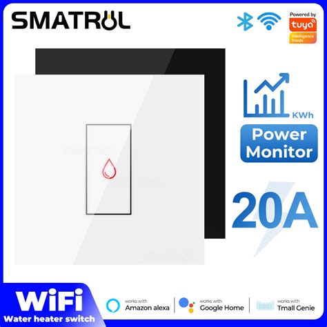 SMATRUL Smart WiFi 20A Power Monitor Boiler Water Heater Aircon Switch Wireless Tuya Touch Wall
