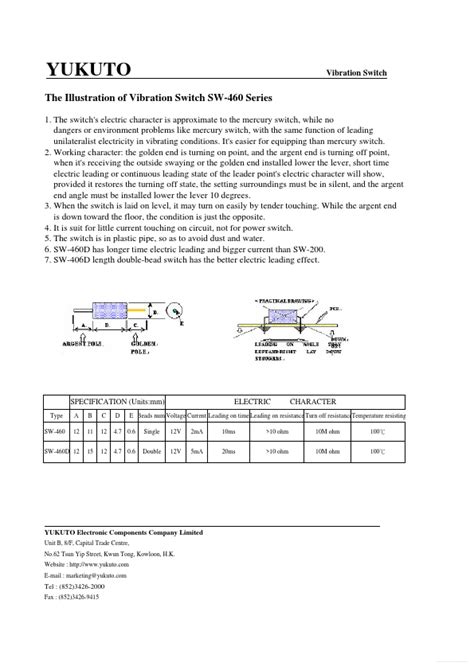 SW-460D Datasheet - YUKUTO