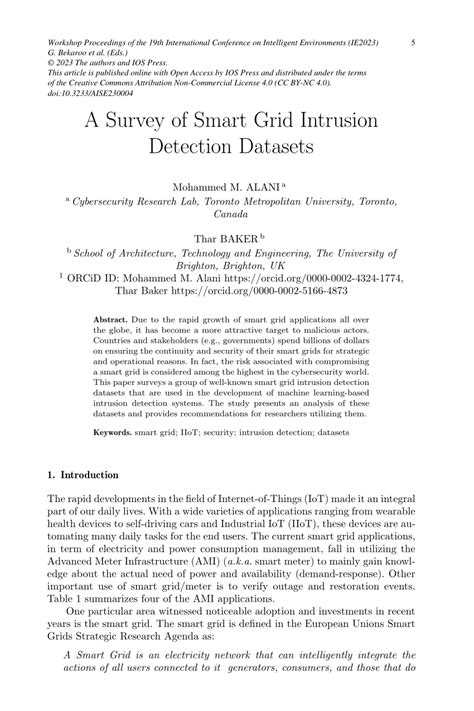 PDF A Survey Of Smart Grid Intrusion Detection Datasets