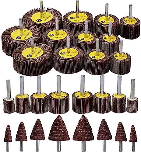 Abrasive Flap Wheel Sander Set 28 Pack 80 Grit 1 4 Shank Mounted Aluminum Oxide Cone Shape