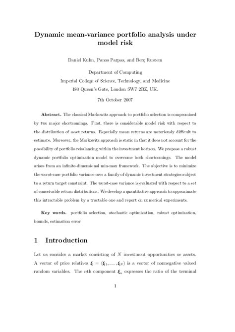 Pdf Dynamic Mean Variance Portfolio Analysis Under Model Risk