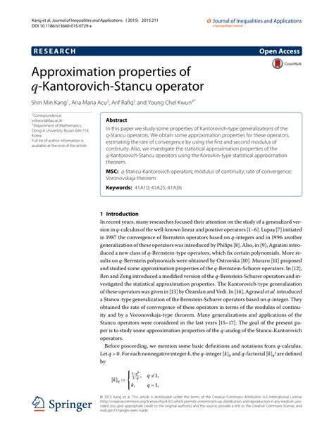 PDF Approximation Properties Of Q Kantorovich Stancu Operator