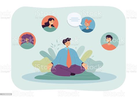 연꽃에서 명상하는 직원 포즈 플랫 벡터 일러스트 레이 션 0명에 대한 스톡 벡터 아트 및 기타 이미지 0명 개념 날씨 Istock