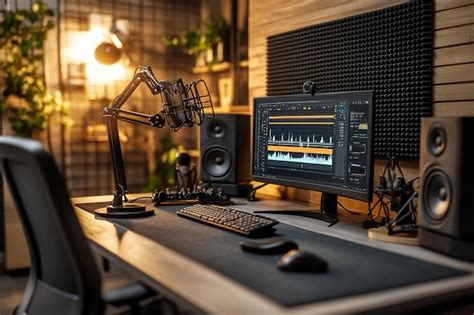 A Computer Monitor And Keyboard On A Desk With A Keyboard And A Monitor Premium AI Generated Image