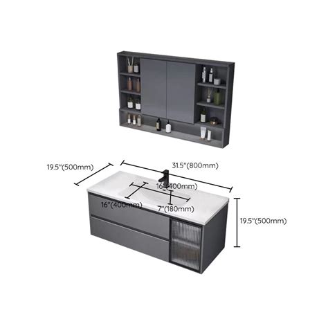 Contemporary Sink Cabinet Metal Gray Wall Mounted Bathroom Vanity Set