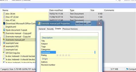 how do i add text under the comment column in file explorer windows