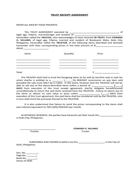 Trust Receipt Agreement Pdf Business Economies