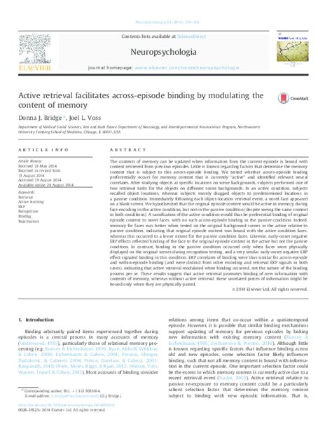 Pdf Active Retrieval Facilitates Across Episode Binding By Modulating