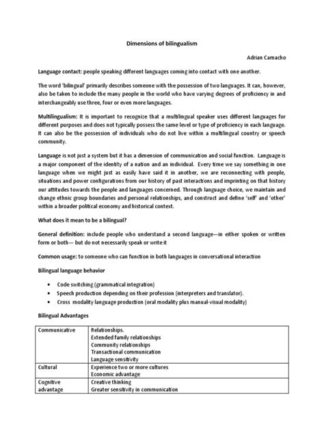 Dimensions Of Bilingualism Pdf Multilingualism Communication