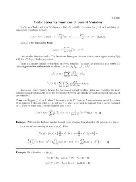 Taylor Series Several Variables Pdf Function Mathematics Variable Mathematics