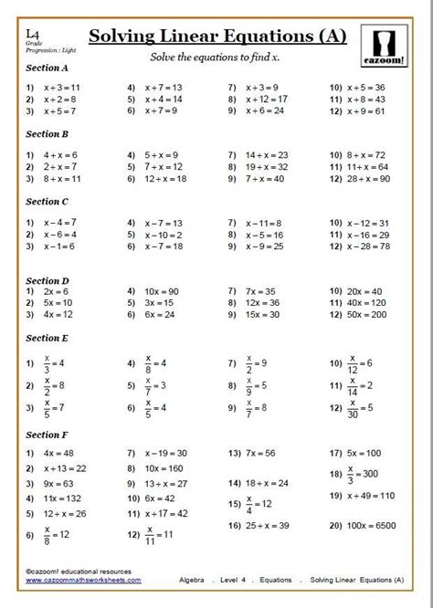 Solving Equations Worksheets Solving Linear Equations Solving Equations Algebra Worksheets