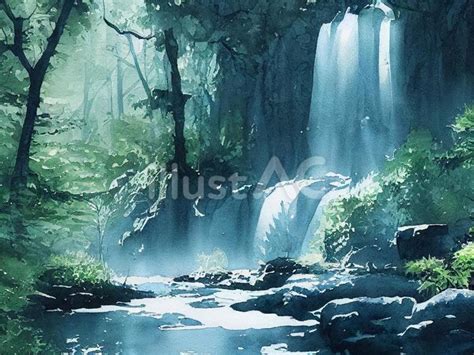 森の中の滝 Ai生成イラスト No 23225901｜無料イラスト・フリー素材なら「イラストac」