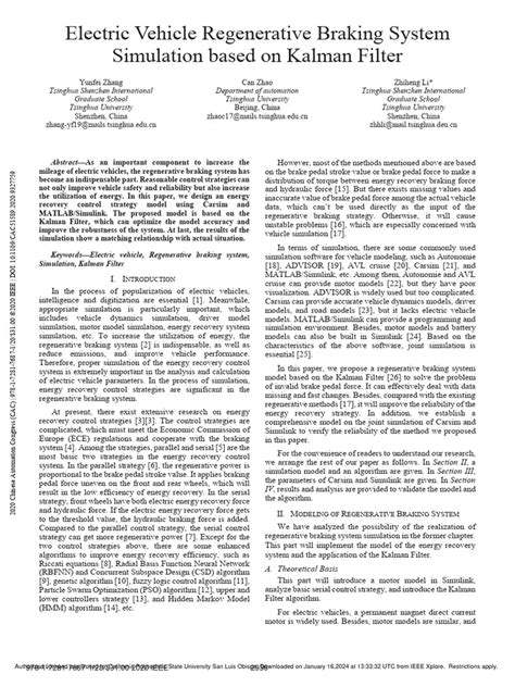 Electric Vehicle Regenerative Braking System Simulation Based On Kalman