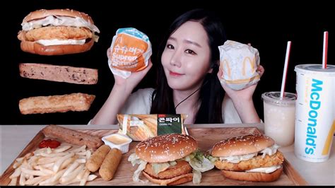 Sub 맥도날드 신메뉴 허니크림치즈 상하이버거 슈슈버거 초코쿠키스틱 콘파이 배칠러 사장님 바뀌고 얼마나 솔직 리뷰 먹방 Asmr Eating Show Mukbang