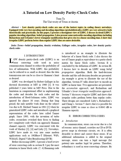 A Tutorial On Ldpc Pdf Low Density Parity Check Code Algorithms