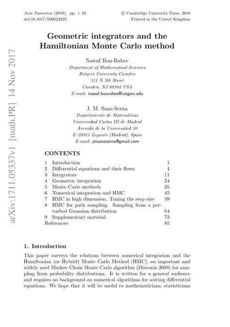Geometric Integrators And The Hamiltonian Monte Carlo Method Deepai