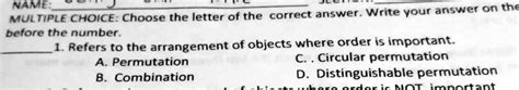 Solved Name L Your Answer On The Multiple Choice Choose The Letter Of The Correct Answer