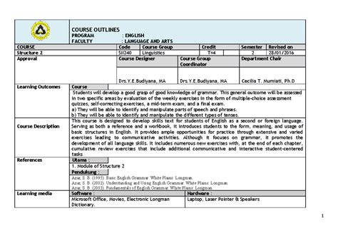 Rps Structure 2 Done Course Outlines Program English Faculty Language And Arts Course
