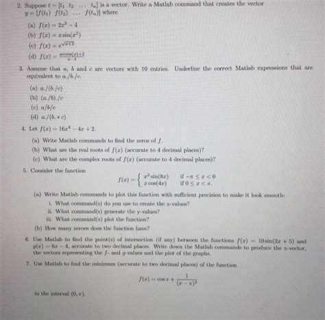 Solved tn İs a vector Write a Matlab command that creates Chegg