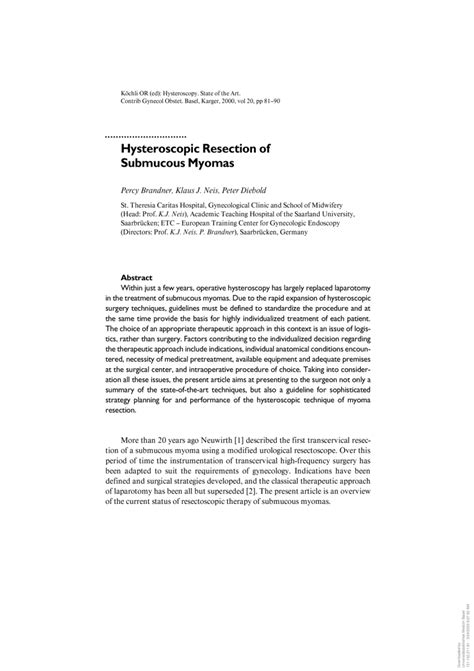 Pdf Hysteroscopic Resection Of Submucous Myomas