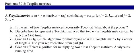 Problems 30 2 Toeplitz Matricesa Toeplitz Matrix Is An N×n Matrix Aa