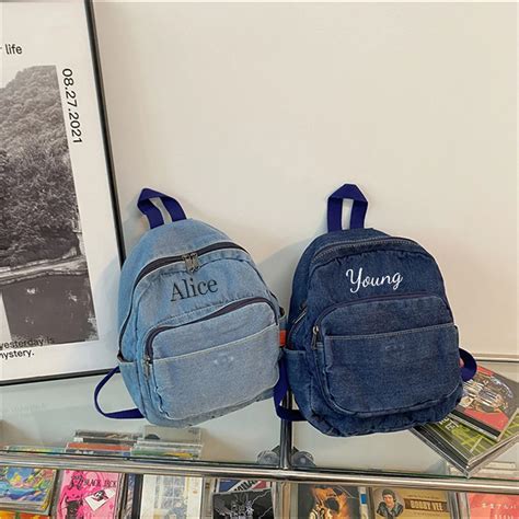 Customized Mini Womens Denim Backpack Personalized Embroidery Name New