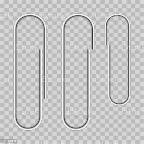 투명한 배경에 고립 된 사실적인 강철 종이 클립 세트 페이지 홀더 바인더 벡터 일러스트레이션 종이 클립에 대한 스톡 벡터 아트