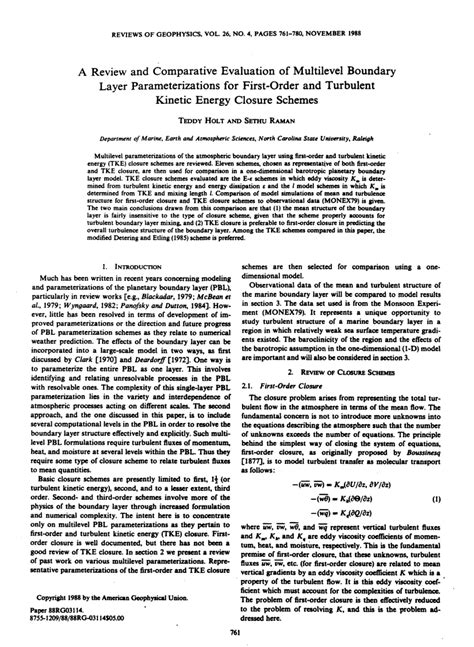 Pdf A Review Of Comparative Evaluation Of Multilevel Boundary Layer Parameterizations For