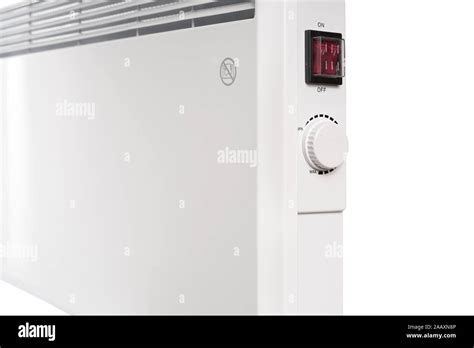 Close Up Part Of A Control Panel Of A White Portable Forced Convection Heater Isolated On A