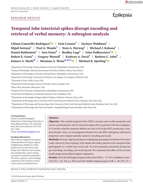 Pdf Temporal Lobe Interictal Spikes Disrupt Encoding And Retrieval Of Verbal Memory A