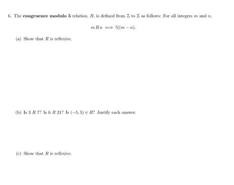 Solved The Congruence Modulo 5 Relation R Is Defined From