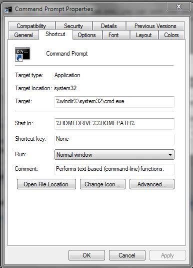 Windows 7 Cmdexe Setting Startup Directory In A Link To Cmdexe Stack Overflow