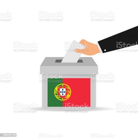 포르투갈 투표 개념 투표용지상자에 용지를 넣는 손 격리된 벡터 그림입니다 Vote Here 문구에 대한 스톡 벡터 아트 및 기타 이미지 Vote Here 문구