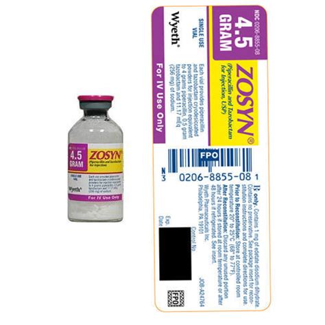 Zosyn Injection Piperacillin 4000mg Tazobactum 500mg Exporter