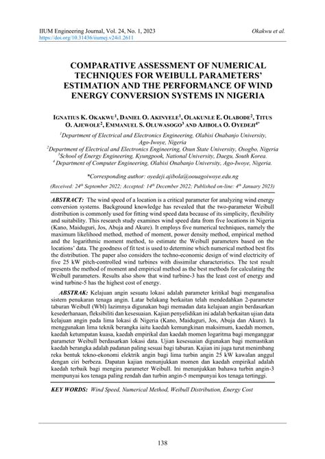 Pdf Comparative Assessment Of Numerical Techniques For Weibull