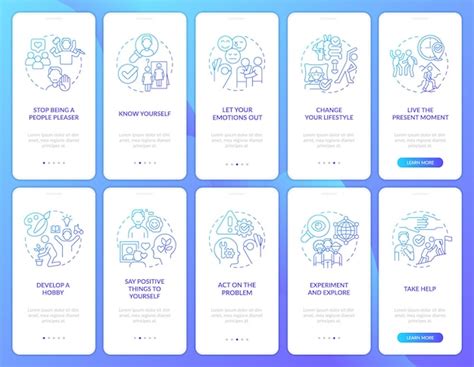 Premium Vector Improving Self Esteem Blue Gradient Onboarding Mobile App Screen Set