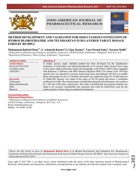 Pdf Method Development And Validation For Simultaneous Estimation Of Hydrochlorothiazide And