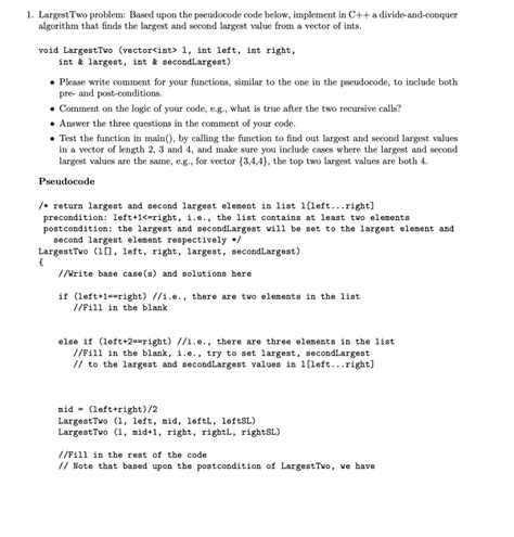 1 Largesttwo Problem Based Upon The Pseudocode Code