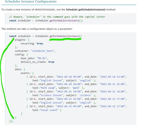Can Not Set Parameters To Getschedulerinstance Scheduler Dhtmlx