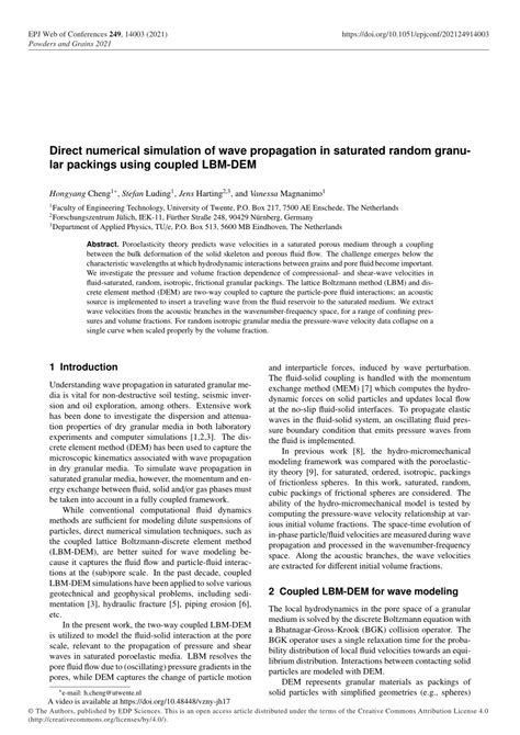Pdf Direct Numerical Simulation Of Wave Propagation In Saturated Random Granular Packings