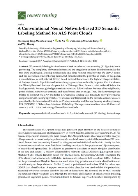 Pdf A Convolutional Neural Network Based 3d Semantic Labeling Method For Als Point Clouds