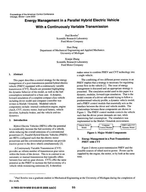 Pdf Energy Management In A Parallel Hybrid Electric Vehicle With A