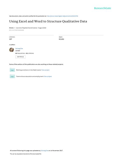 Use Excel And Word To Structure Qualitative Data Pdf