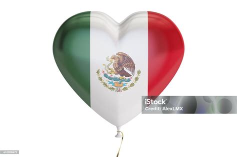 심장 3d 렌더링에 고립 된 흰색 배경 모양에 멕시코 국기와 풍선 멕시코에 대한 스톡 벡터 아트 및 기타 이미지 멕시코 축하 클립아트 Istock