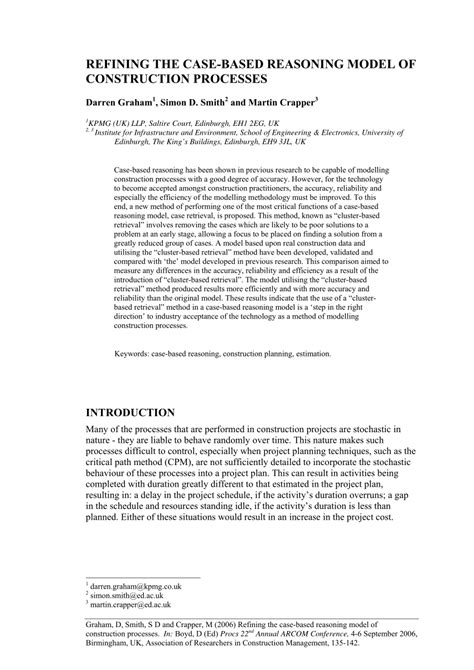 Pdf Refining The Case Based Reasoning Model Of Construction Processes