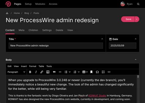 New Processwire Admin Redesign