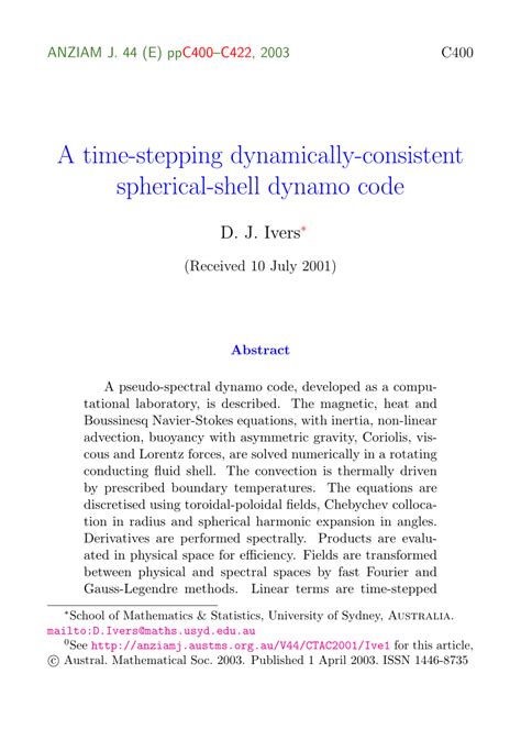 pdf a time stepping dynamically consistent spherical shell dynamo code
