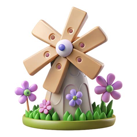 Cute Cartoon Windmill 3d Render 56668126 Png