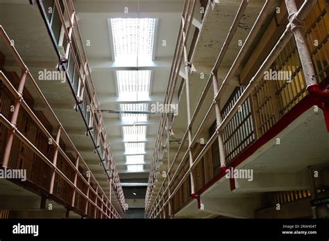 Inside Alcatraz Federal Penitentiary Looking Up At Corridors With