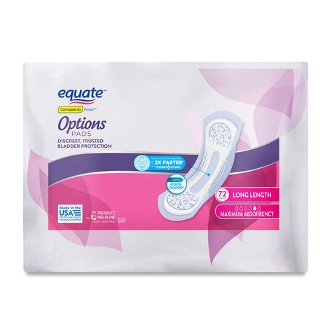 Brandclub Equate Options Womens Incontinence Pads Maximum Absorbency Long Length 72 Count